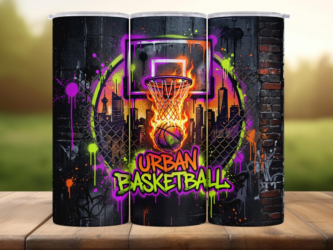 Neon Digi Graffiti Basketball Tumbler Wrap: Urban Street Sport Fire ...