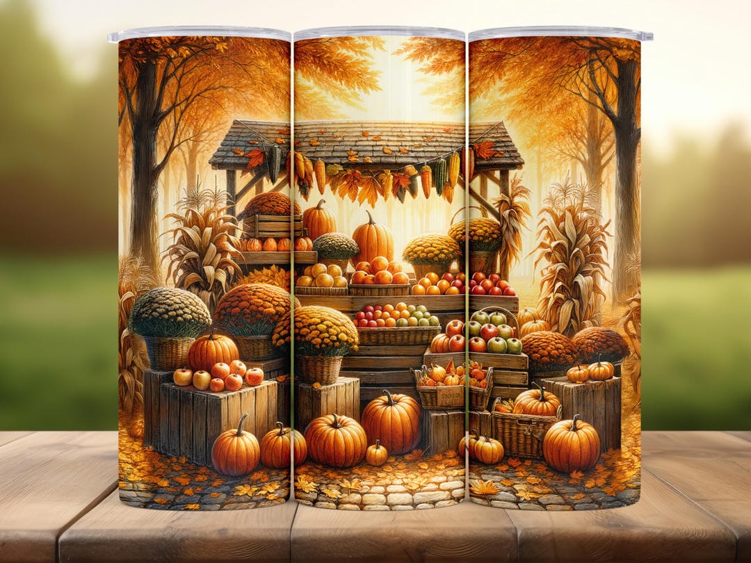 Autumn Market Tumbler Wrap: Pumpkin & Apple Farm Stand (PNG Digital ...