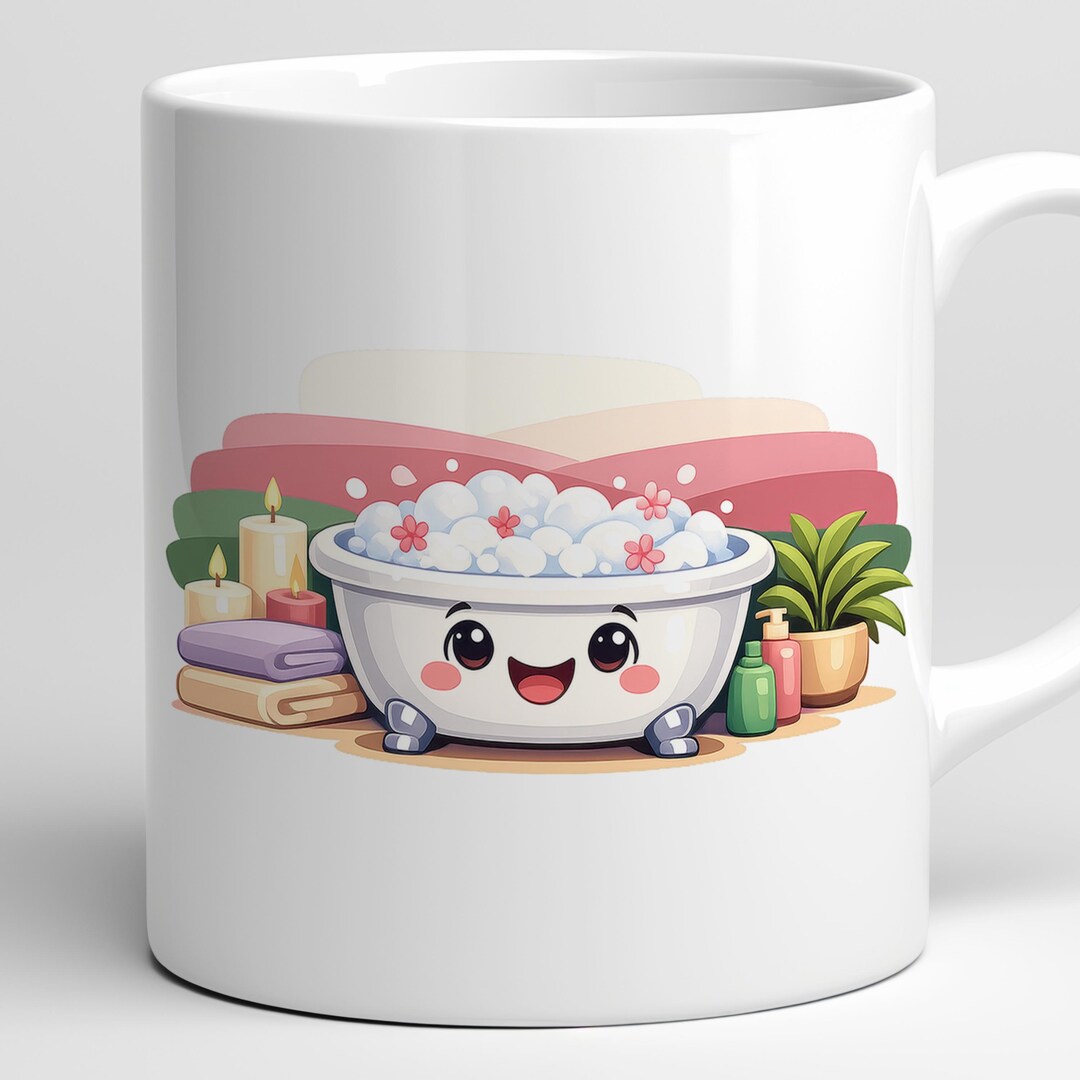 Kawaii Bath Time Mug Wrap: Cozy Spa Bubble Bath Design (digital ...