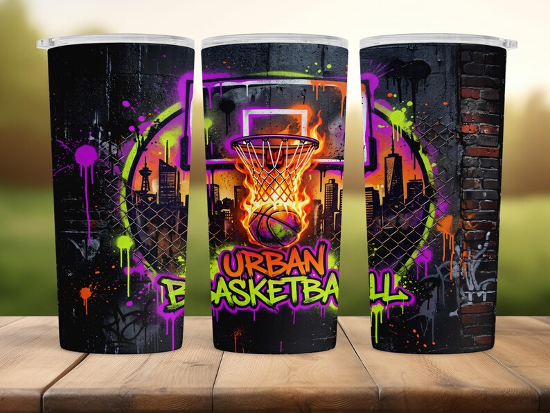Neon Digi Graffiti Basketball Tumbler Wrap: Urban Street Sport Fire ...