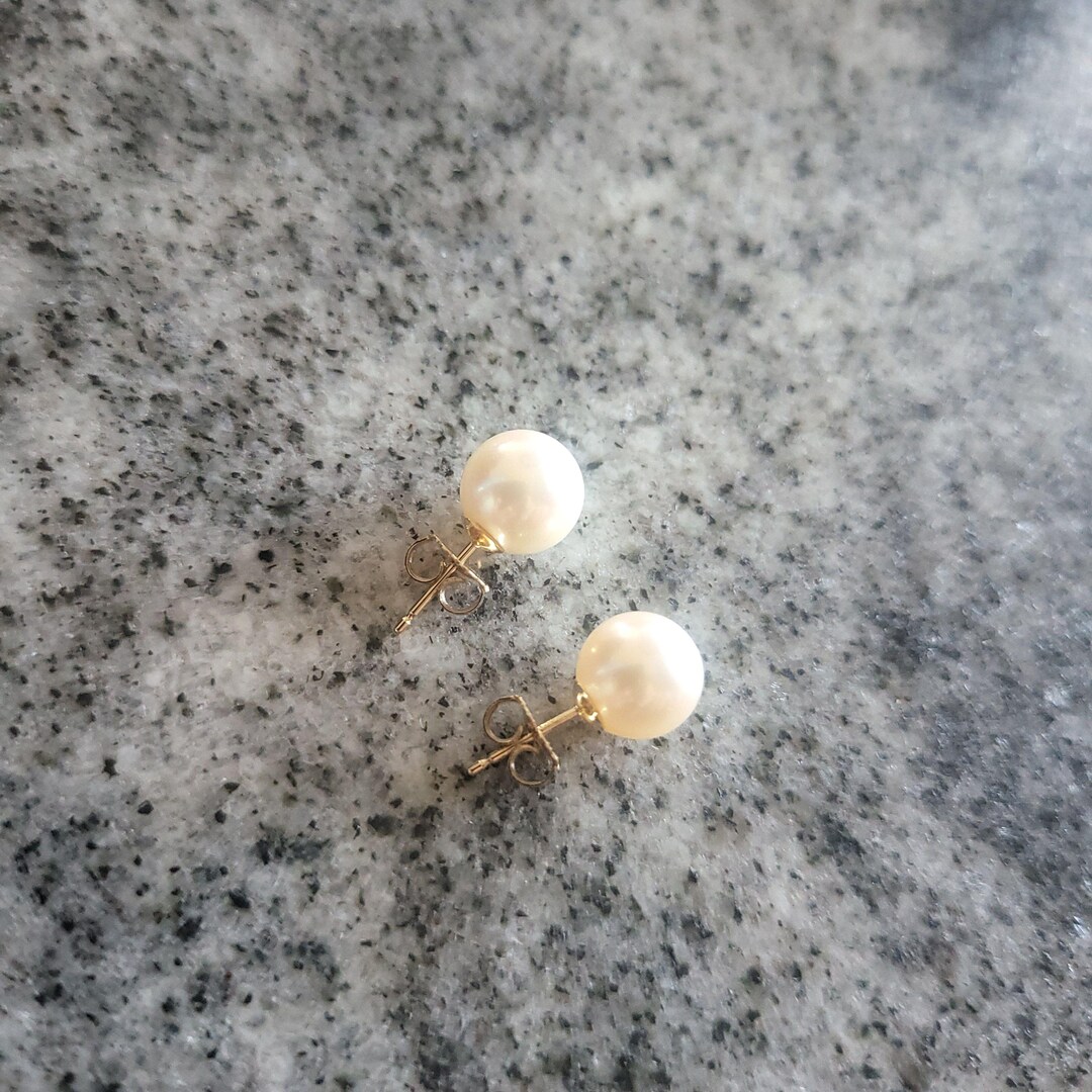 Vintage 9mm 14k CU Stamped Pearl Earing - Etsy