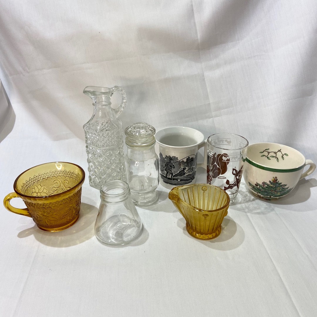 Vintage GLASS COLLECTION, Cups and Bottles, Toile, Amber Cups ...