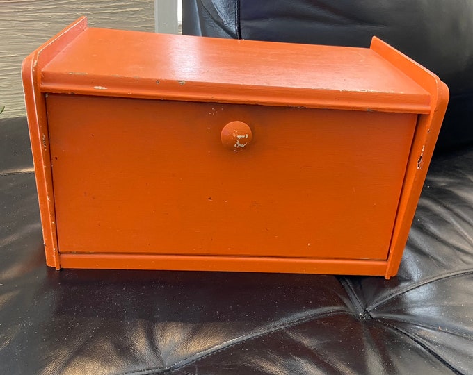Vintage WOODEN BREAD BOX Bread Storage Vintage Kitchen Decor Orange ...