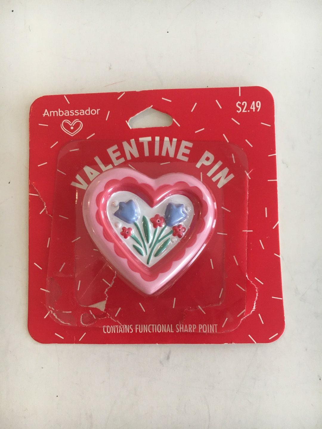 Vintage Valentine Pin Ambassador Flowers Heart Pin Hallmark Collectible ...