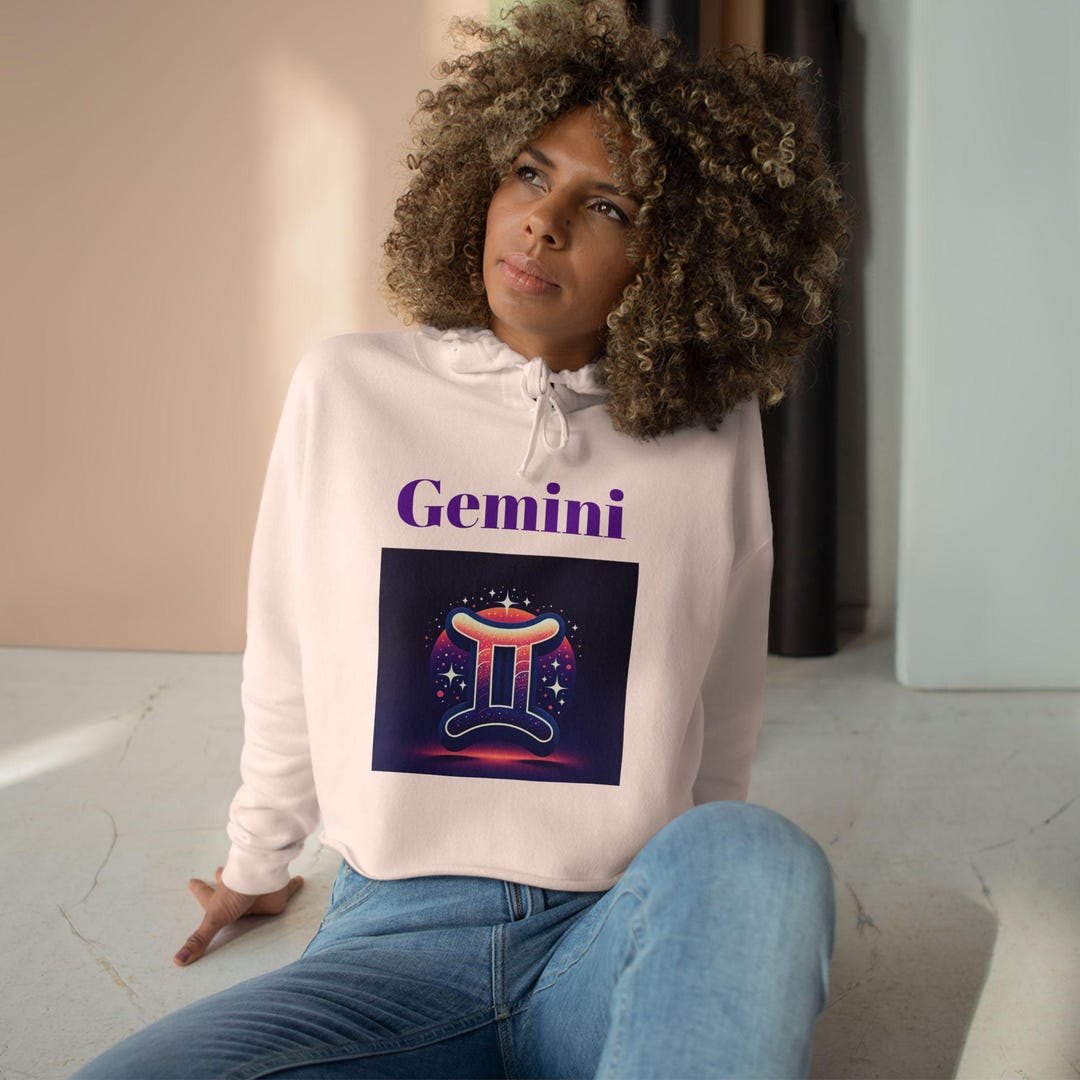 Gemini Zodiac Illustration Crop Hoodie | Astrological Star Sign Apparel ...