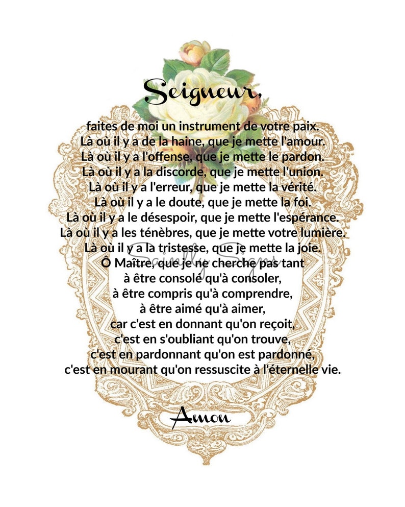 French...prayer of Saint Francis...priere De Saint Francois - Etsy