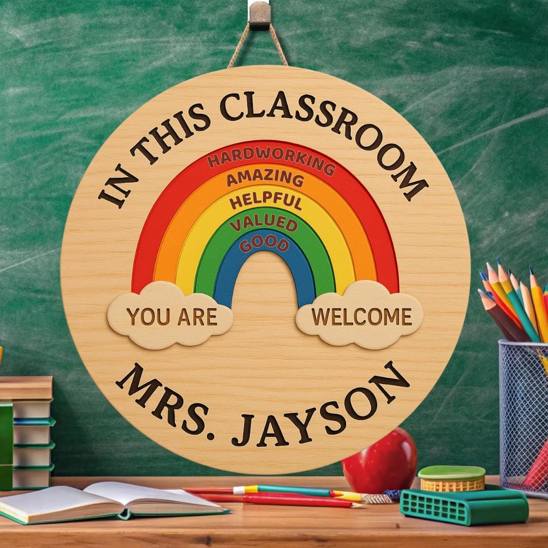 Personalized Rainbow Classroom Sign for Teachers - Custom Name Wood ...