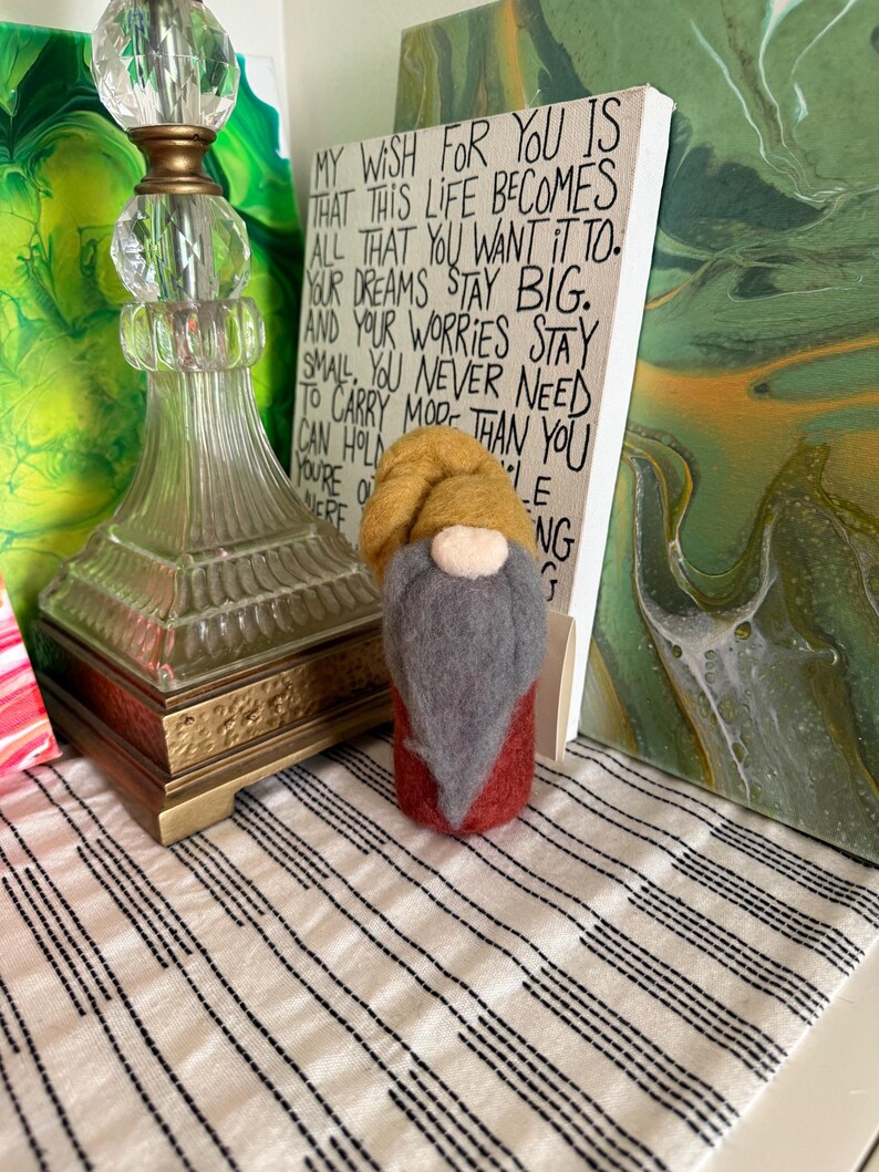 Handmade Needle Felted Proud Gnome Figure - Red Robe/mustard Yellow Hat ...