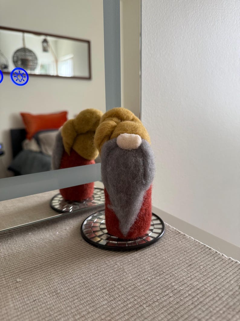 Handmade Needle Felted Proud Gnome Figure - Red Robe/mustard Yellow Hat ...