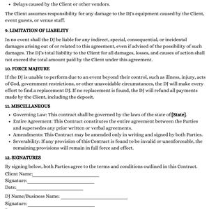 Editable DJ Agreement for Weddings, Events, and Business, Disc Jockey ...