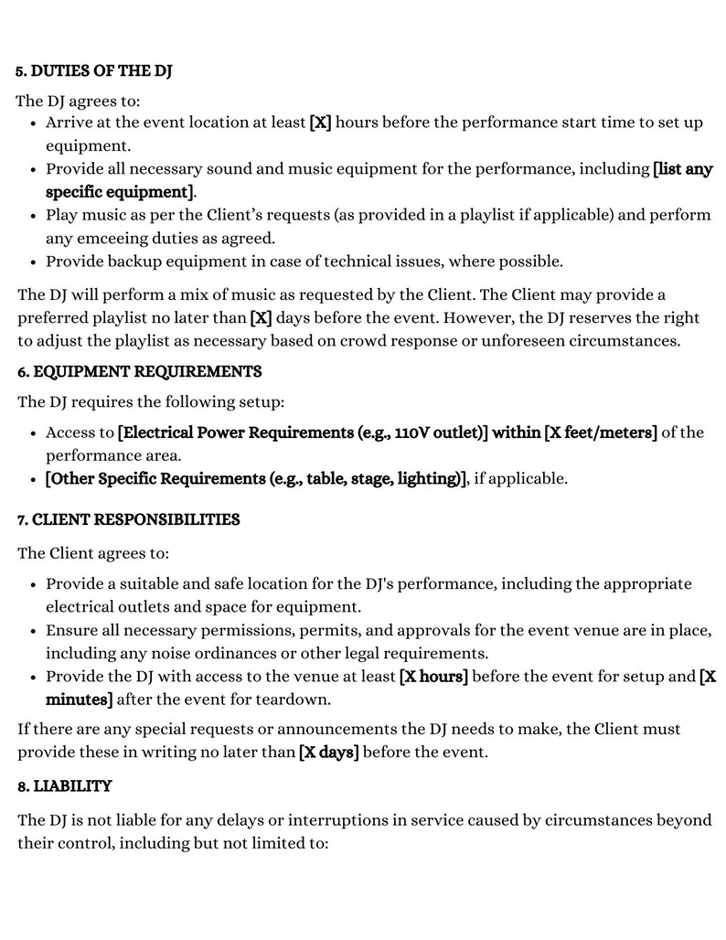 Editable DJ Agreement for Weddings, Events, and Business, Disc Jockey ...