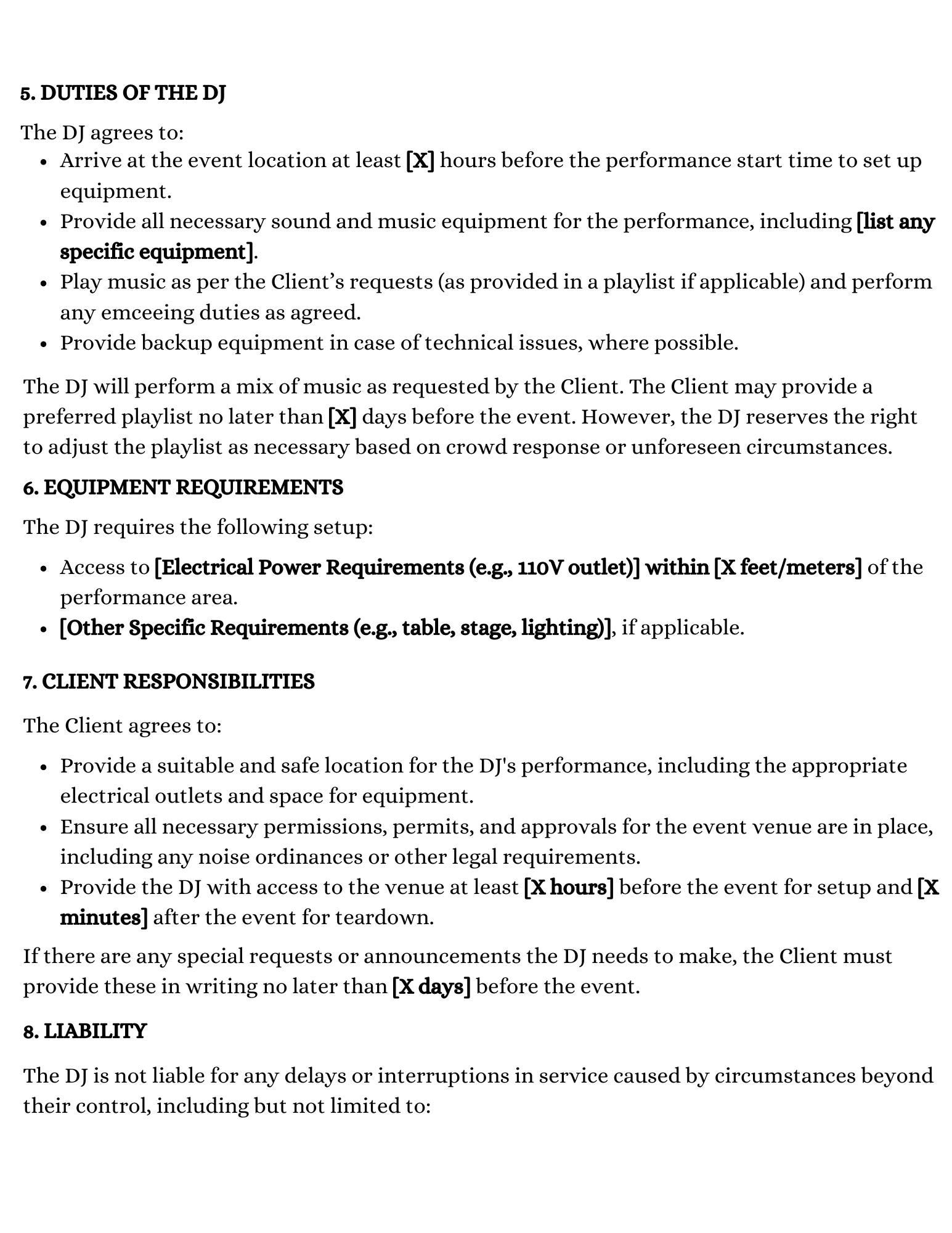 Editable DJ Agreement for Weddings, Events, and Business, Disc Jockey ...