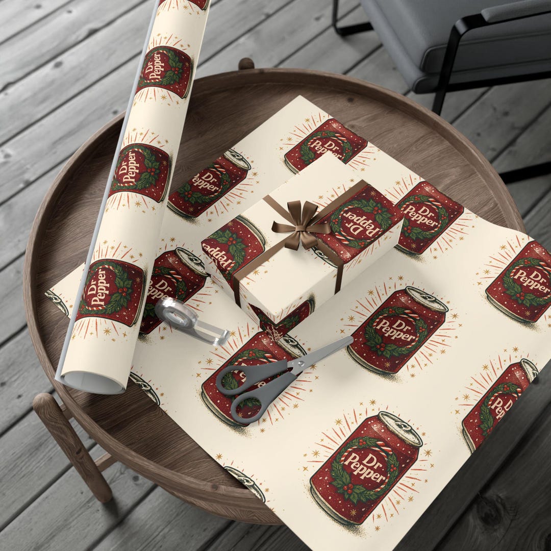 Dr Pepper Soda Can Pattern Gift Wrap | Retro Soda Holiday Wrapping ...