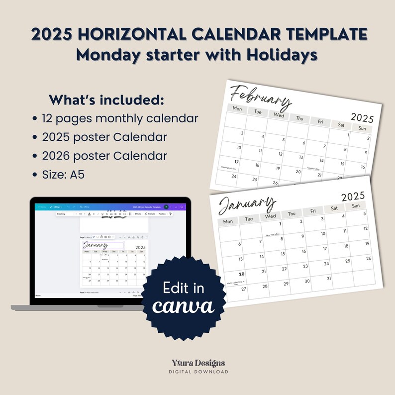 2025 Calendar Template: Minimalist Vertical & Horizontal (digital ...