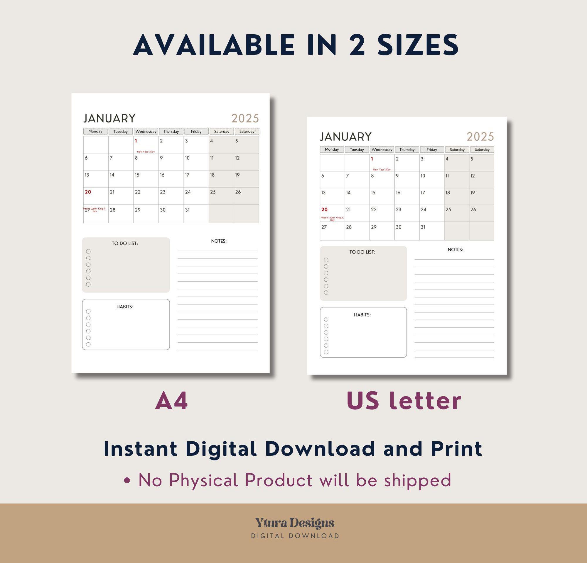 2025 Monthly Planner With Holidays, 2025 Printable Planner With ...
