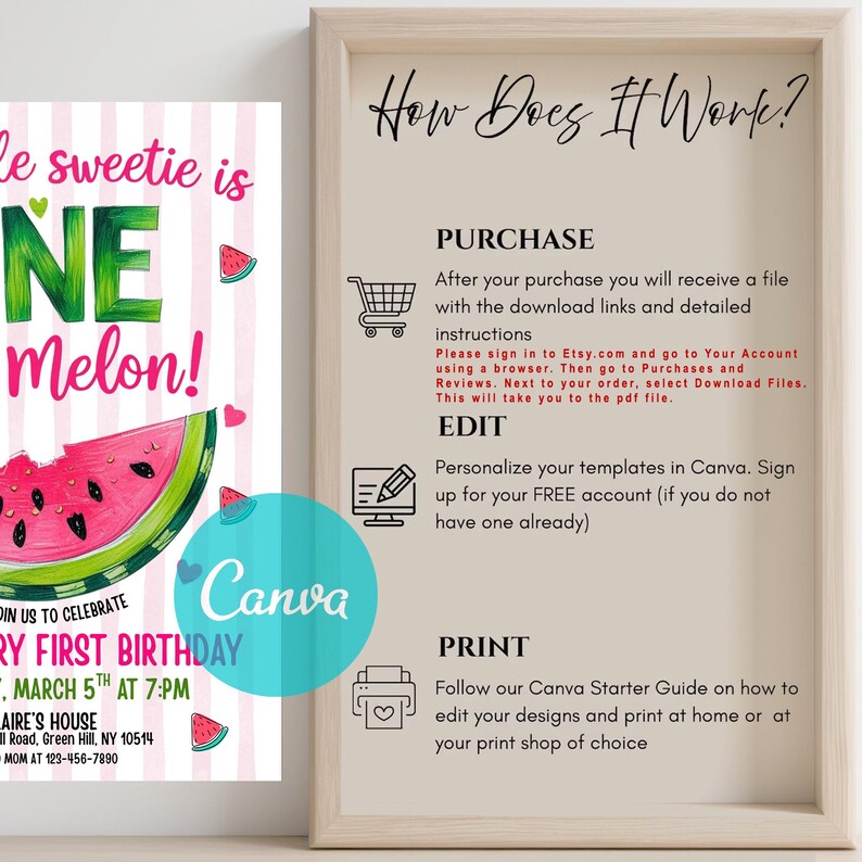Editable Watermelon Birthday Invitation, Pink Summer Party Invite, One ...