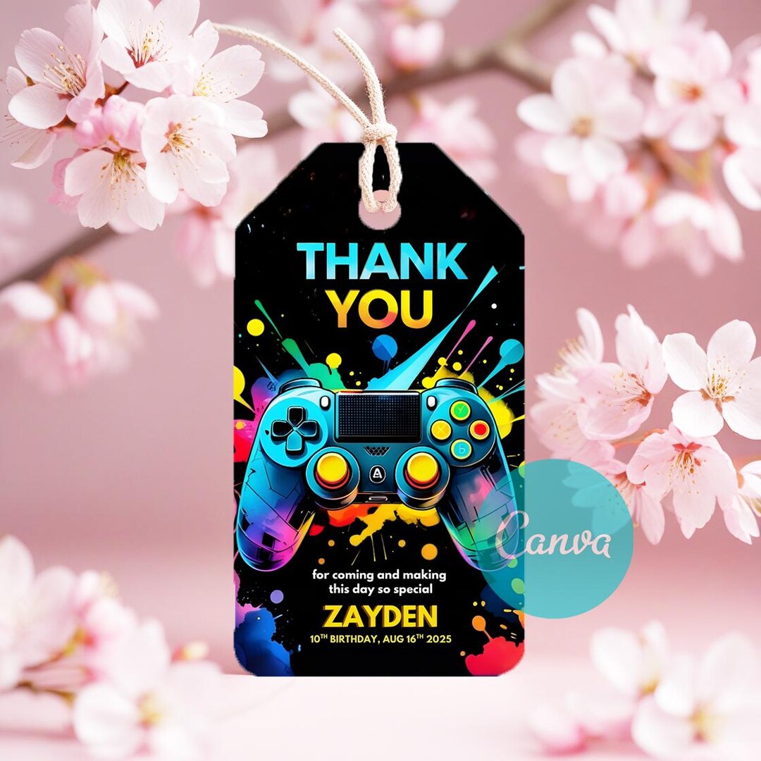 Gamer Video Game Birthday Thank You Tag, Level up Birthday Favor Tags ...
