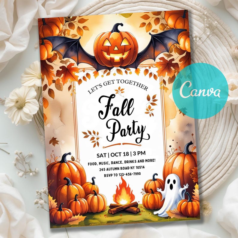 Fall Party Invitation, Autumn Harvest Party, Fun Bonfire Campfire Fall ...