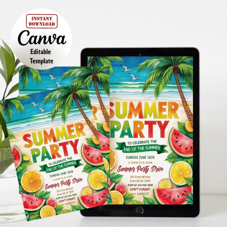 Summer Party Invitation Template,end of Summer Party Invitation, Summer ...
