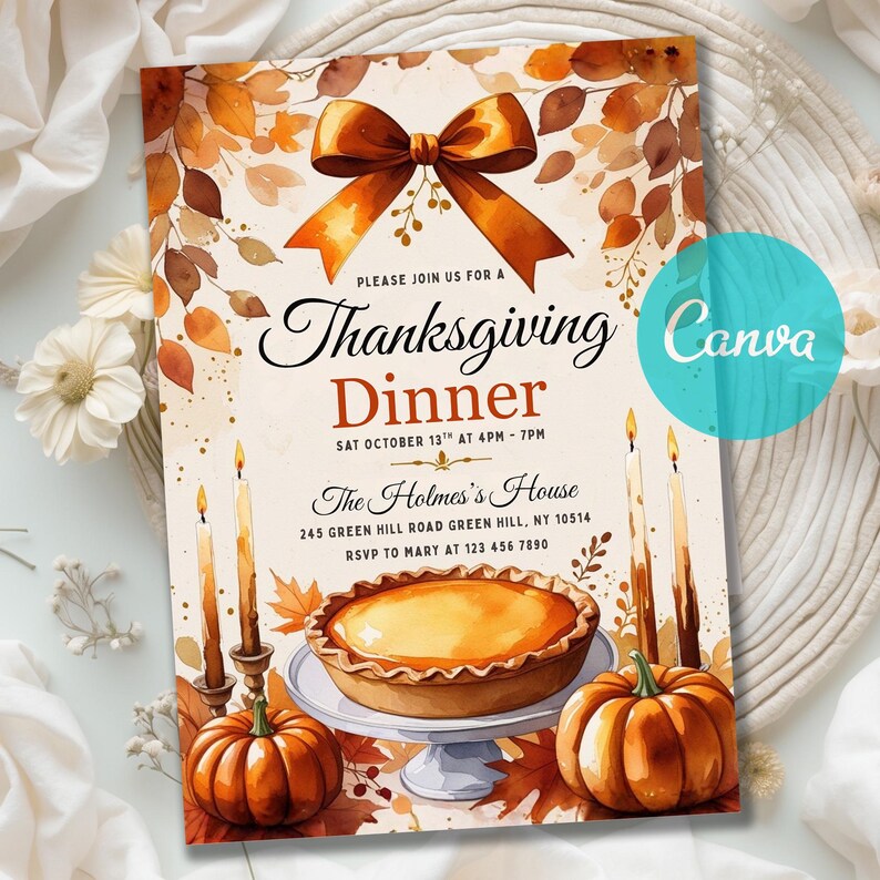 Thanksgiving Dinner Invitation, Pumpkin Fall Theme, Friendsgiving Party ...
