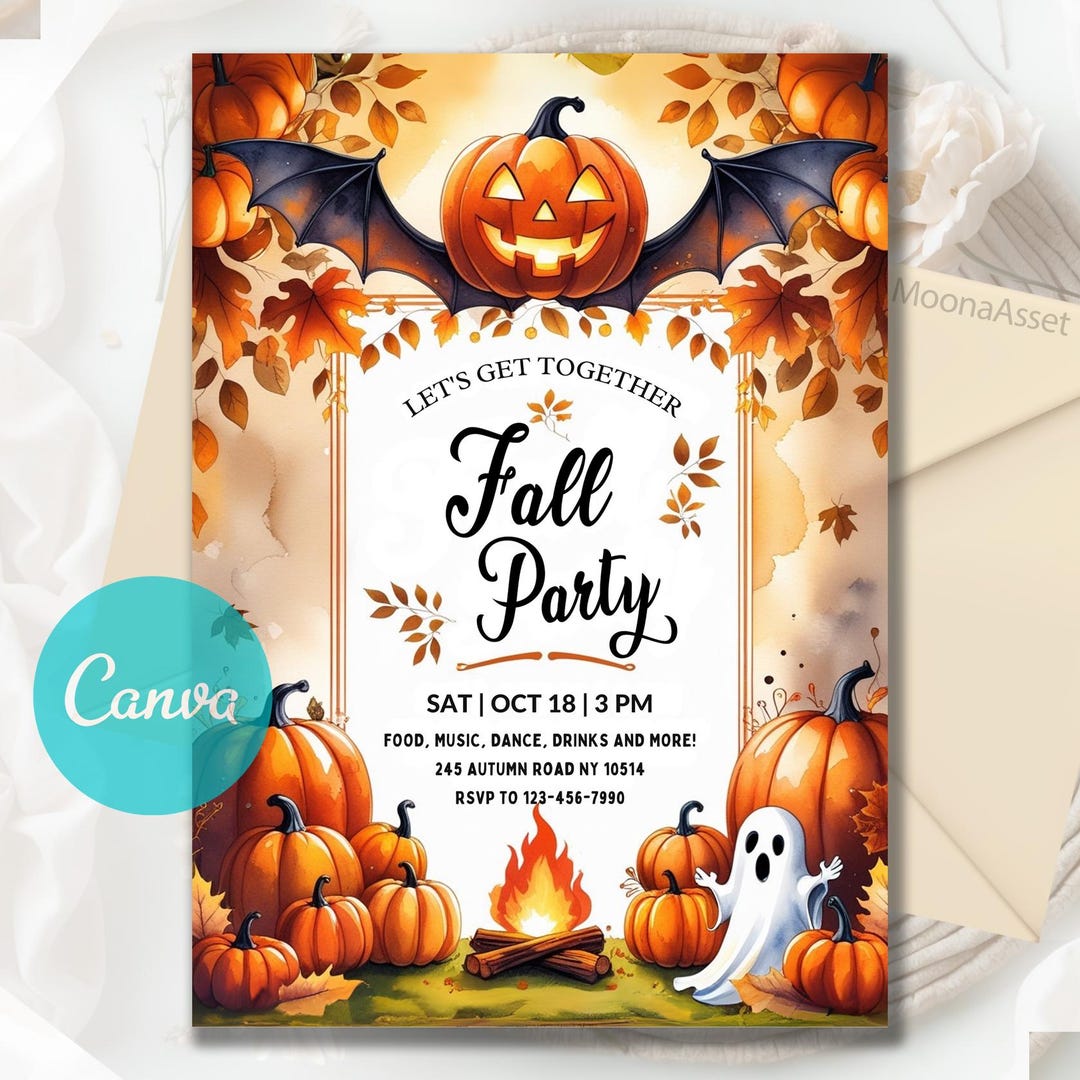 Fall Party Invitation, Autumn Harvest Party, Fun Bonfire Campfire Fall ...