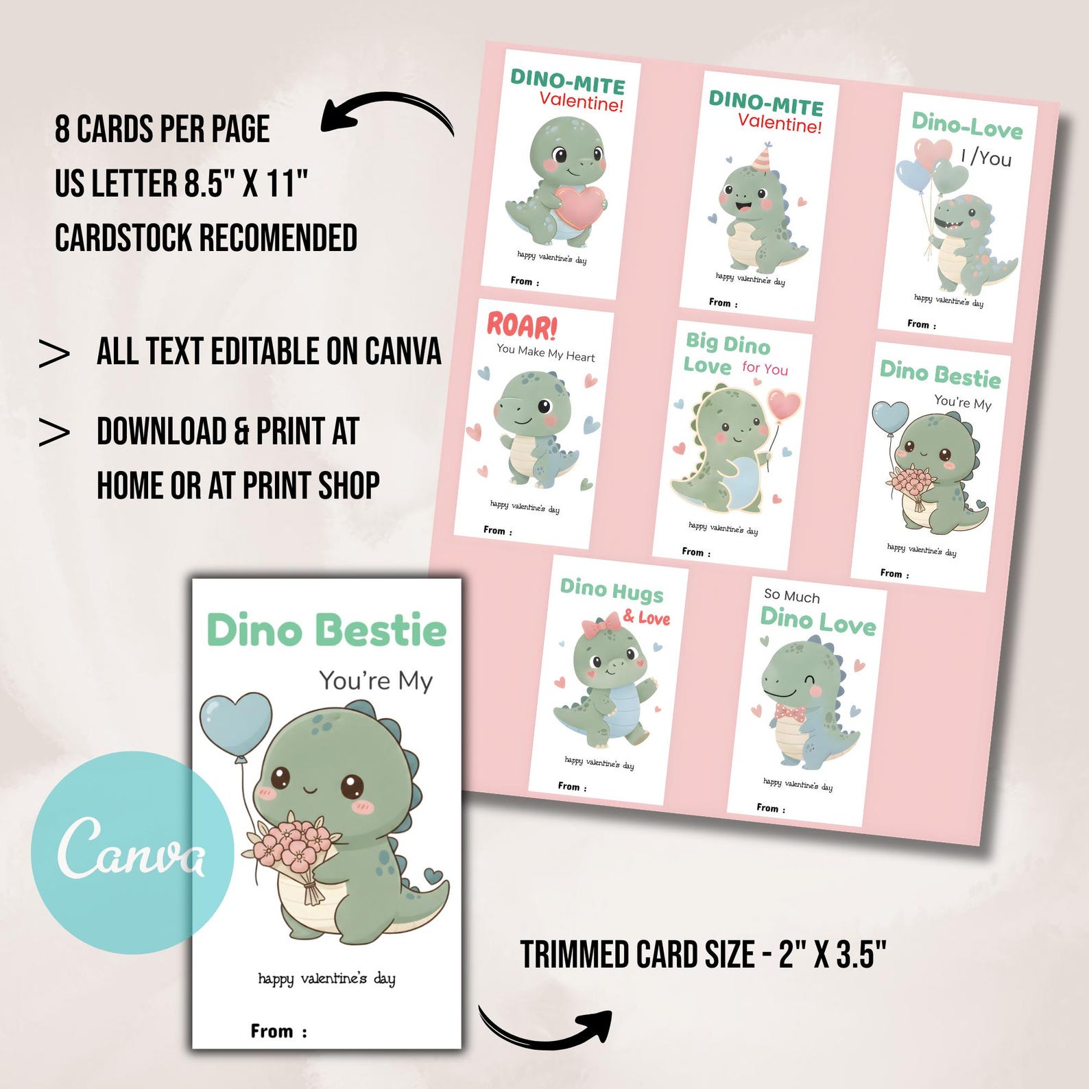 Dino Valentine's Day Cards for Kids & Tweens, Slang Valentine Cards ...