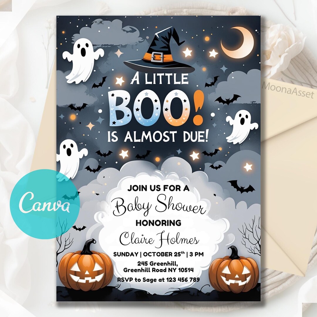 A Little Boo Baby Shower Invitation, Ghost Halloween Baby Shower Invite ...