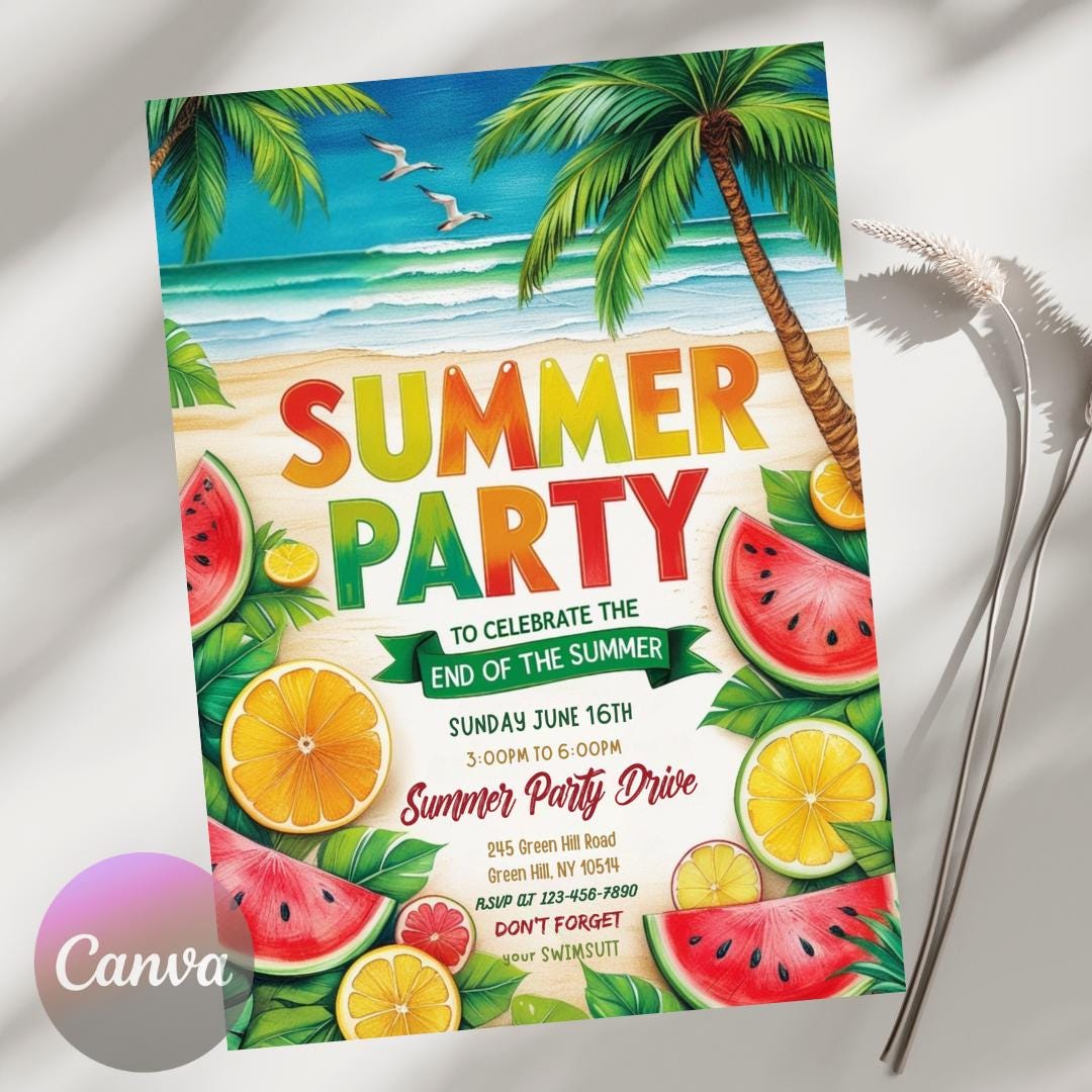 Summer Party Invitation Template,end of Summer Party Invitation, Summer ...