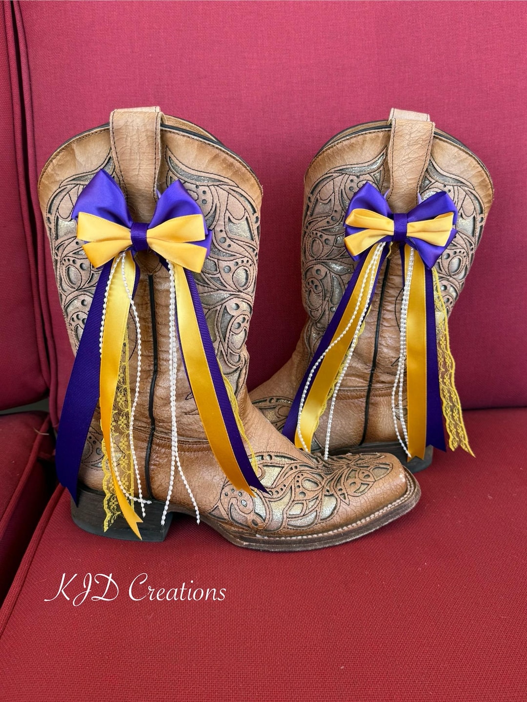 Purple - Gold Western Cowboy Boot Bows: College Football Game Day Boot ...