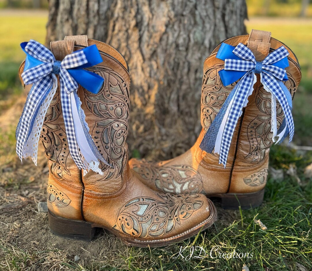 Blue White Checkered Lace Western Cowboy Boot Bows: Megan Country Music ...