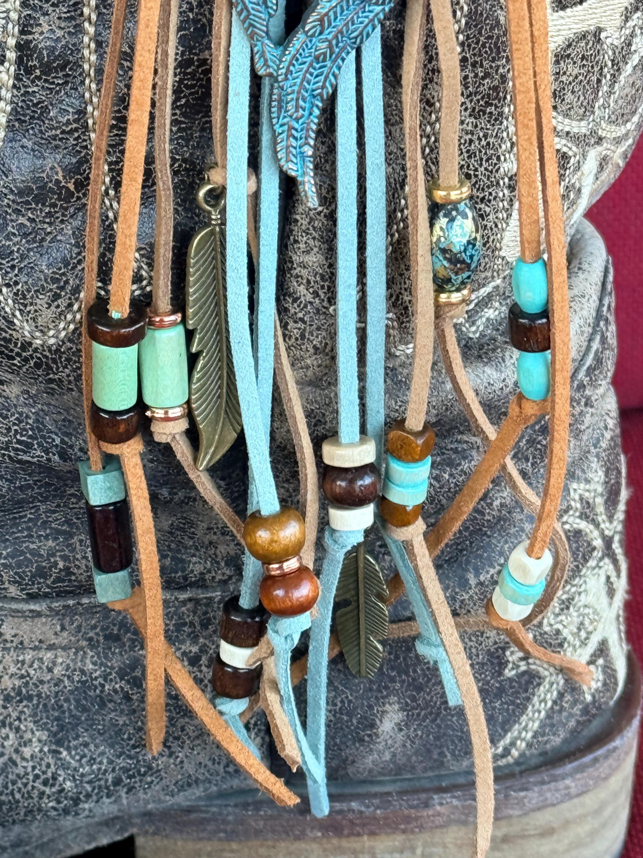 Western Boho Beaded Leather Fringe Cowboy Boot Bling Jewelry Toppers ...