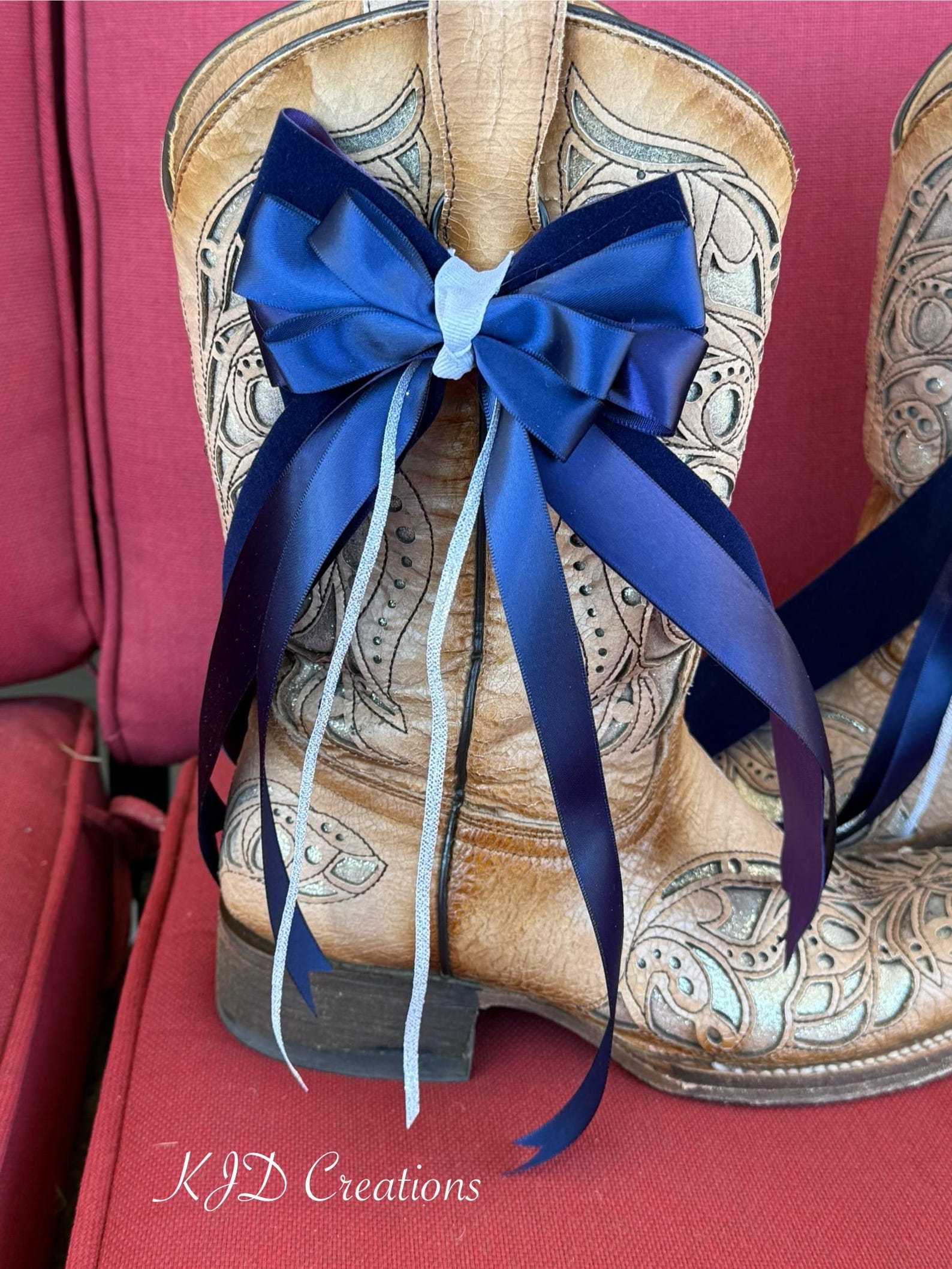 Navy Blue Velvet and White Ribbon - Cowboy Boot Bows: Western Concert ...