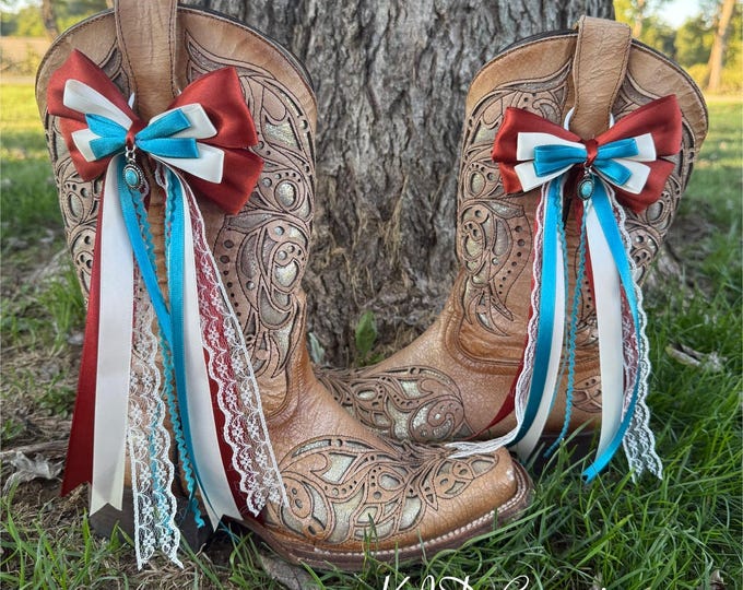 Rust & Turquoise Lace Cowboy Boot Bows: Western Country Wedding Bridal ...