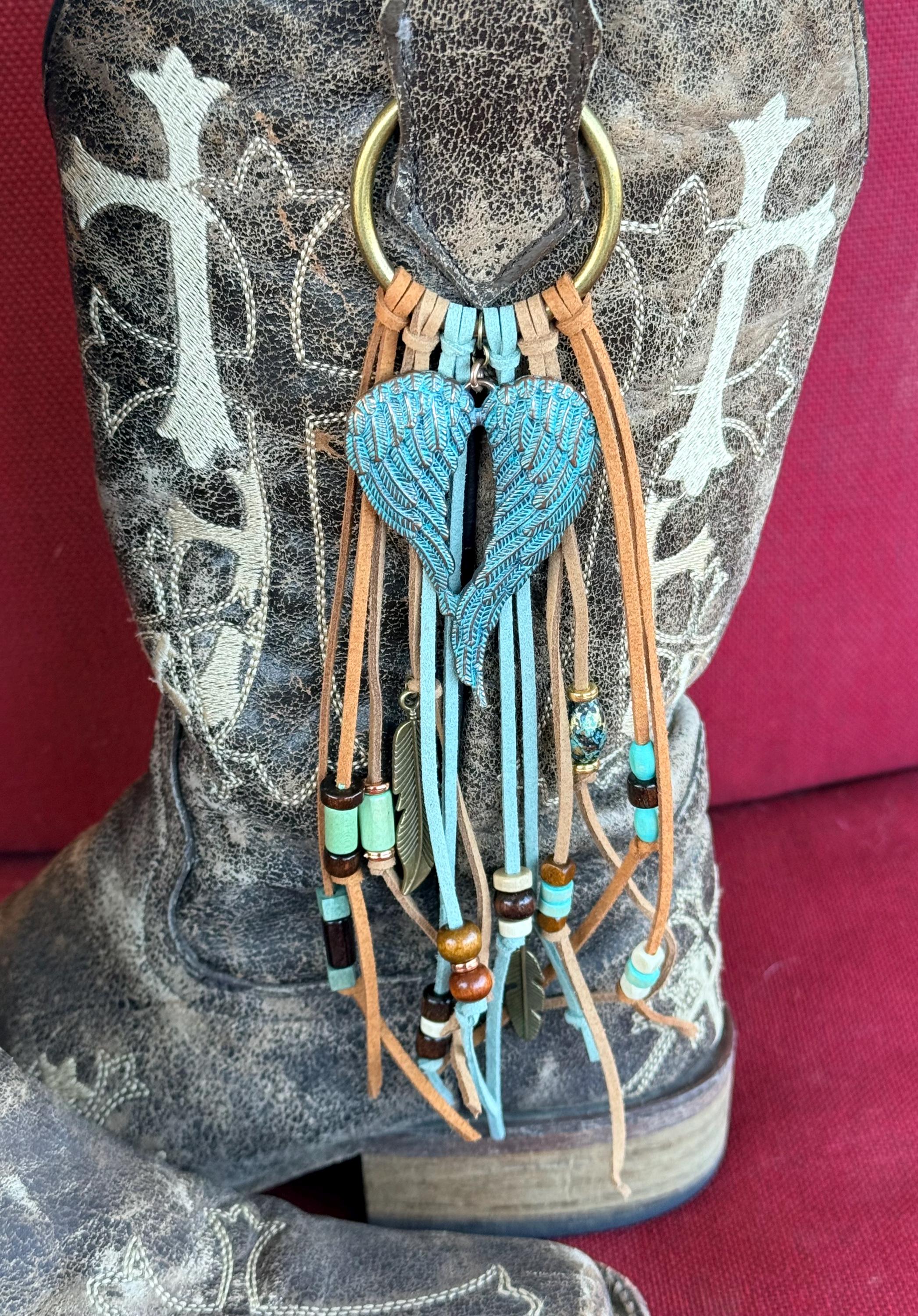 Western Boho Beaded Leather Fringe Cowboy Boot Bling Jewelry Toppers ...