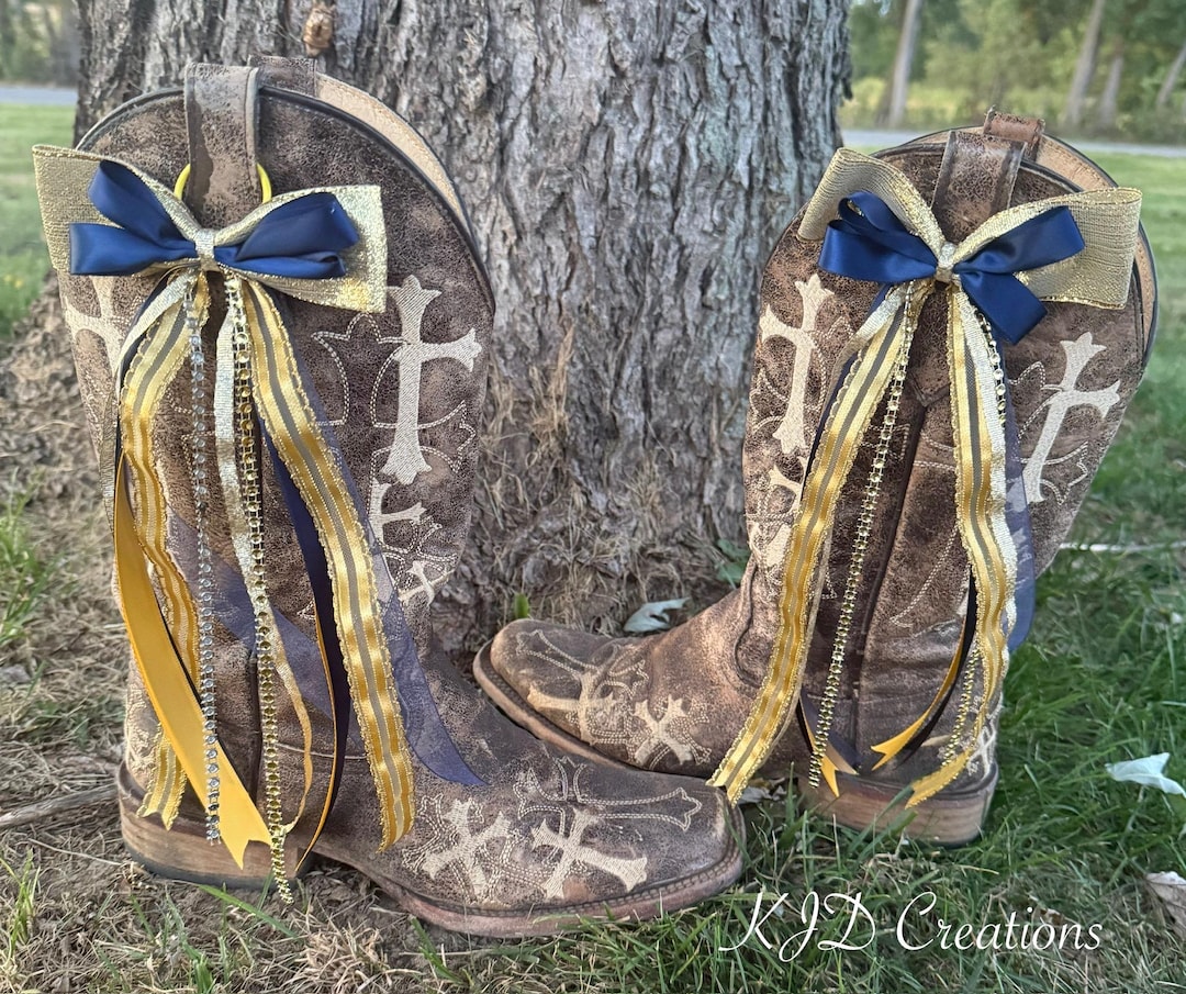 Navy Blue & Gold Boot Bows: Western Wedding Bridal Boot Bling - Etsy