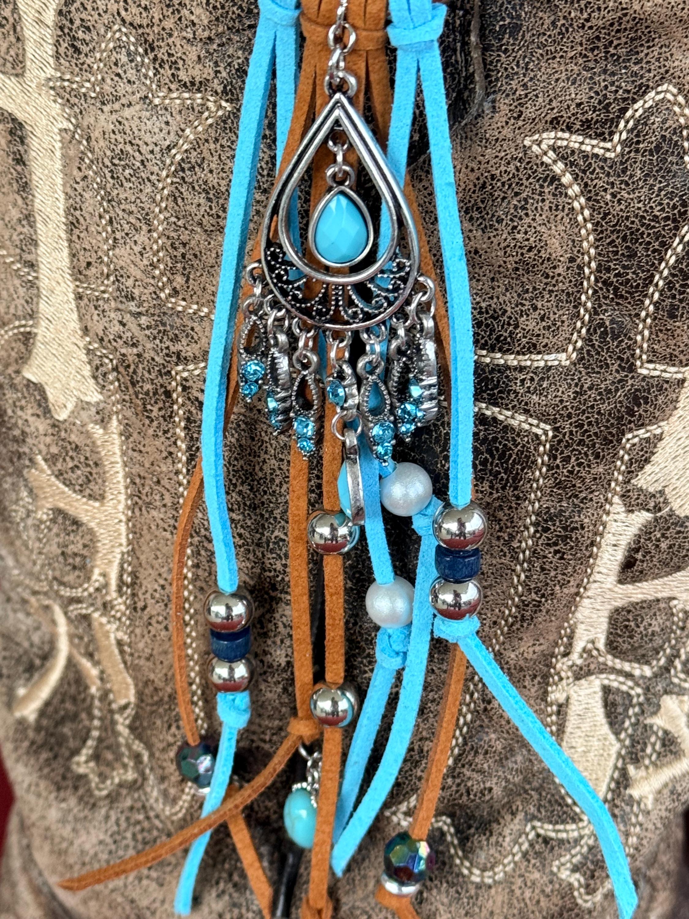 Western Boho Leather Beaded Fringe Boot Bling Jewelry Toppers Charms ...