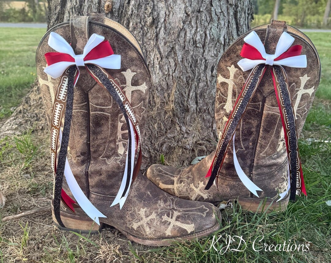 Red White Black Cowboy Boot Bows: Game Day Foot Ball Accessories. - Etsy