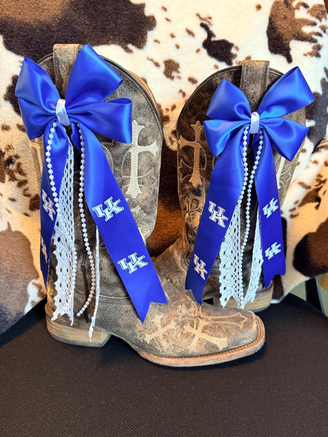 Blue White Pearl Western Cowboy Boot Bling Ribbon Bows: University of ...