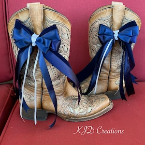 Navy Blue Velvet and White Ribbon - Cowboy Boot Bows: Western Concert ...