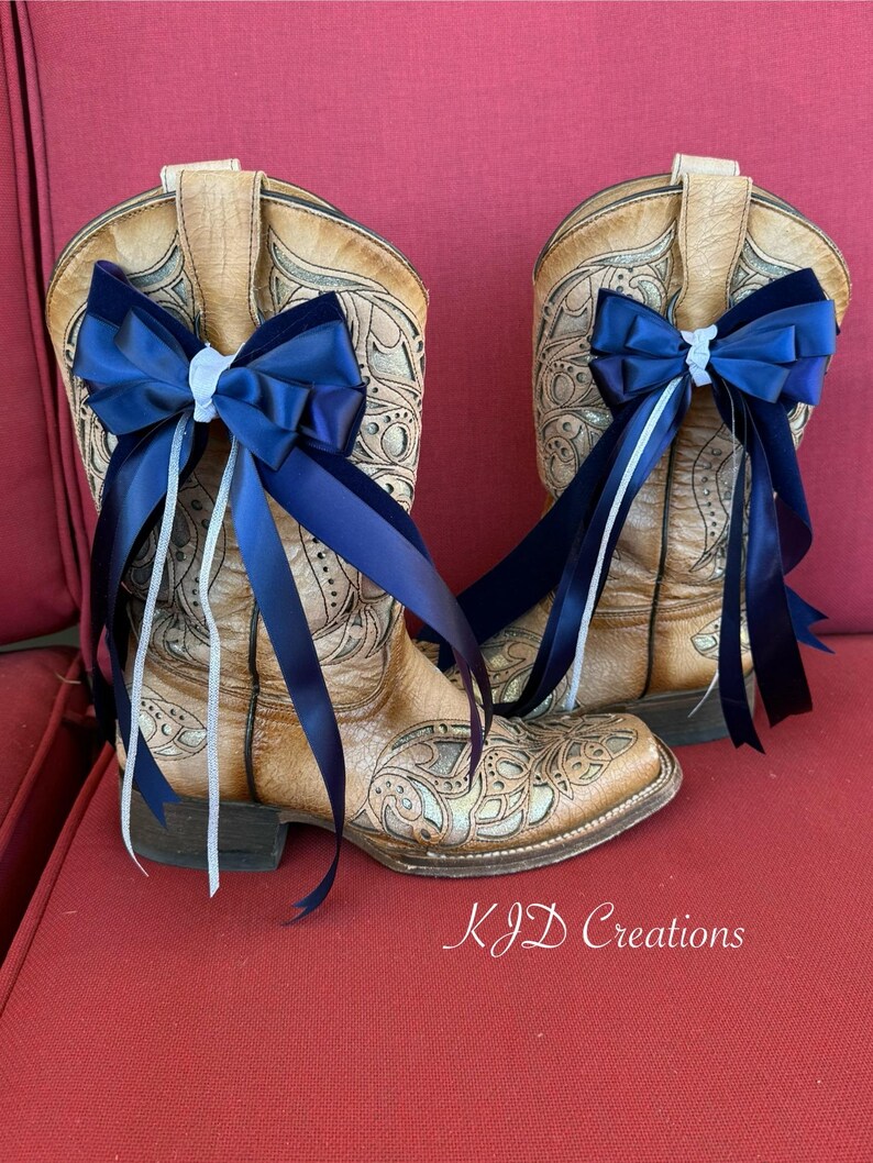 Navy Blue Velvet and White Ribbon - Cowboy Boot Bows: Western Concert ...
