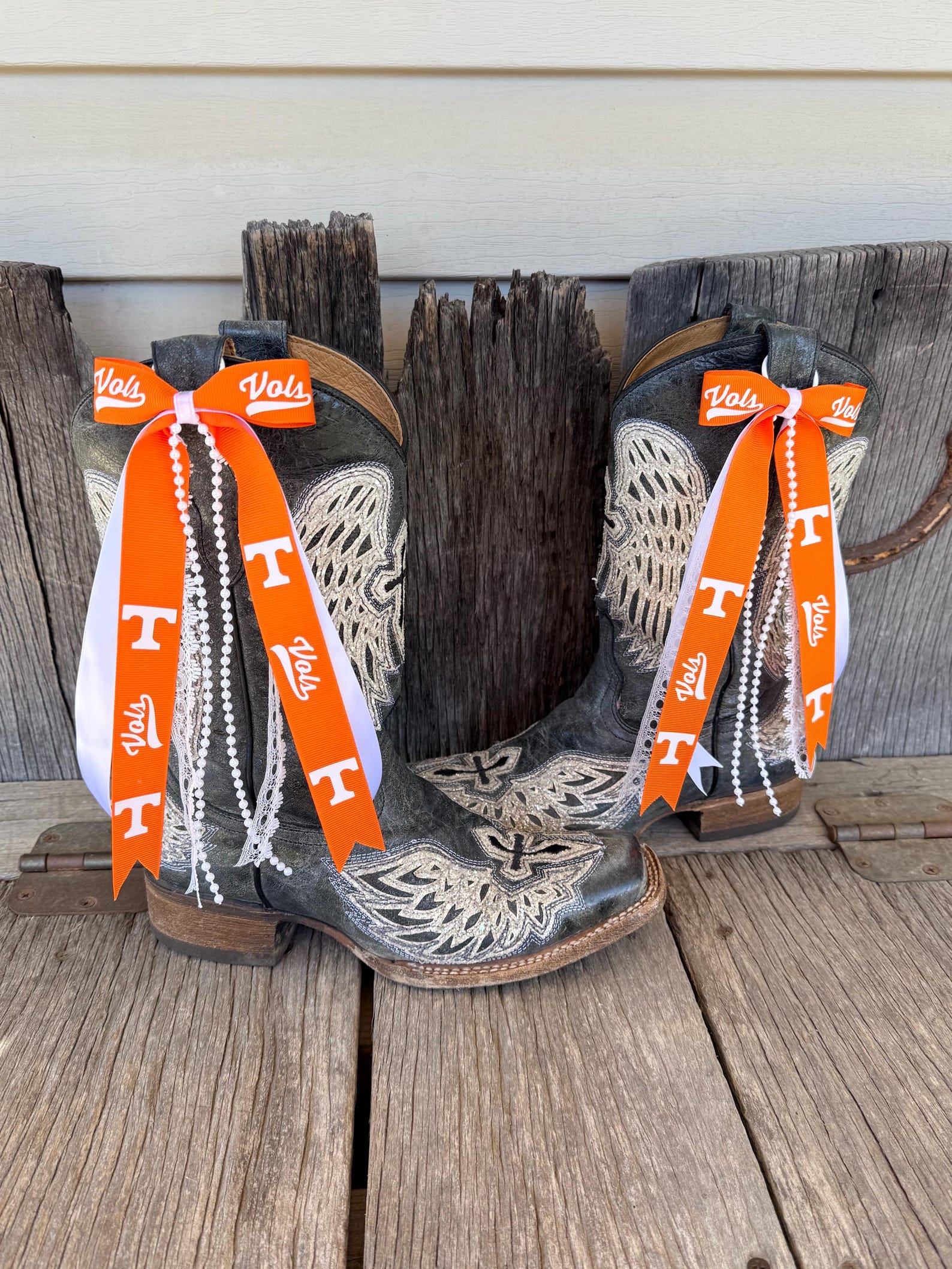 Game Day Boot Bows - Tennessee Vols Orange & White Football Charm ...