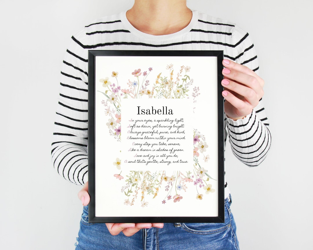 Isabella Acrostic Name Poem, Floral Nursery, Bedroom Art, Little Girl ...