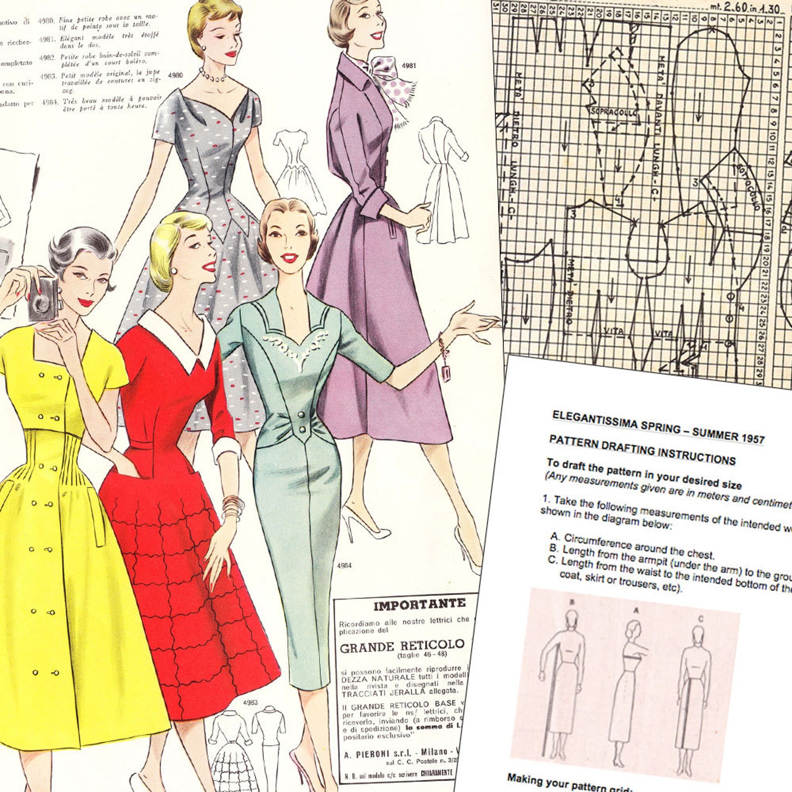 Pdfs of Vintage 50s Pattern Drafting System - Instant Download - Spring ...