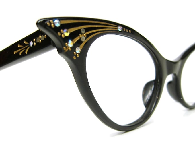Vintage French 1950s Black Bat Wing Cat Eye Glasses Eyeglasses or ...
