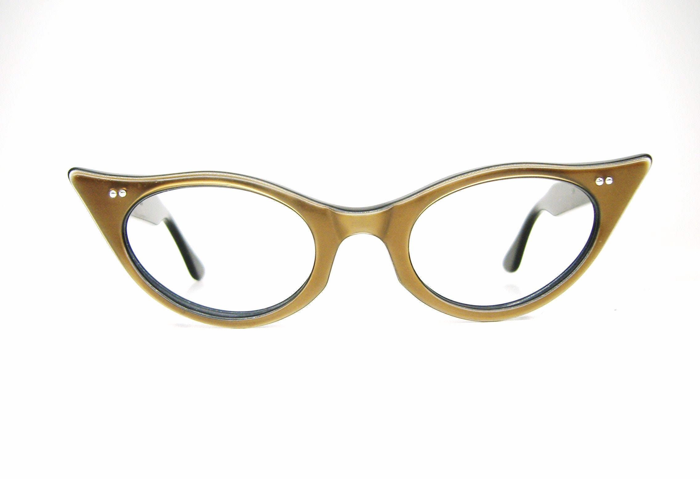 Vintage Pointy 50s Cat Eye Glasses Brown Satin Frame Etsy