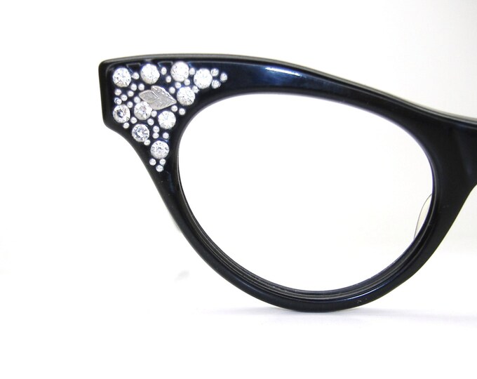 Vintage 50s Black Rhinestone Cats Eye Eyeglasses Sunglasses Frame Etsy
