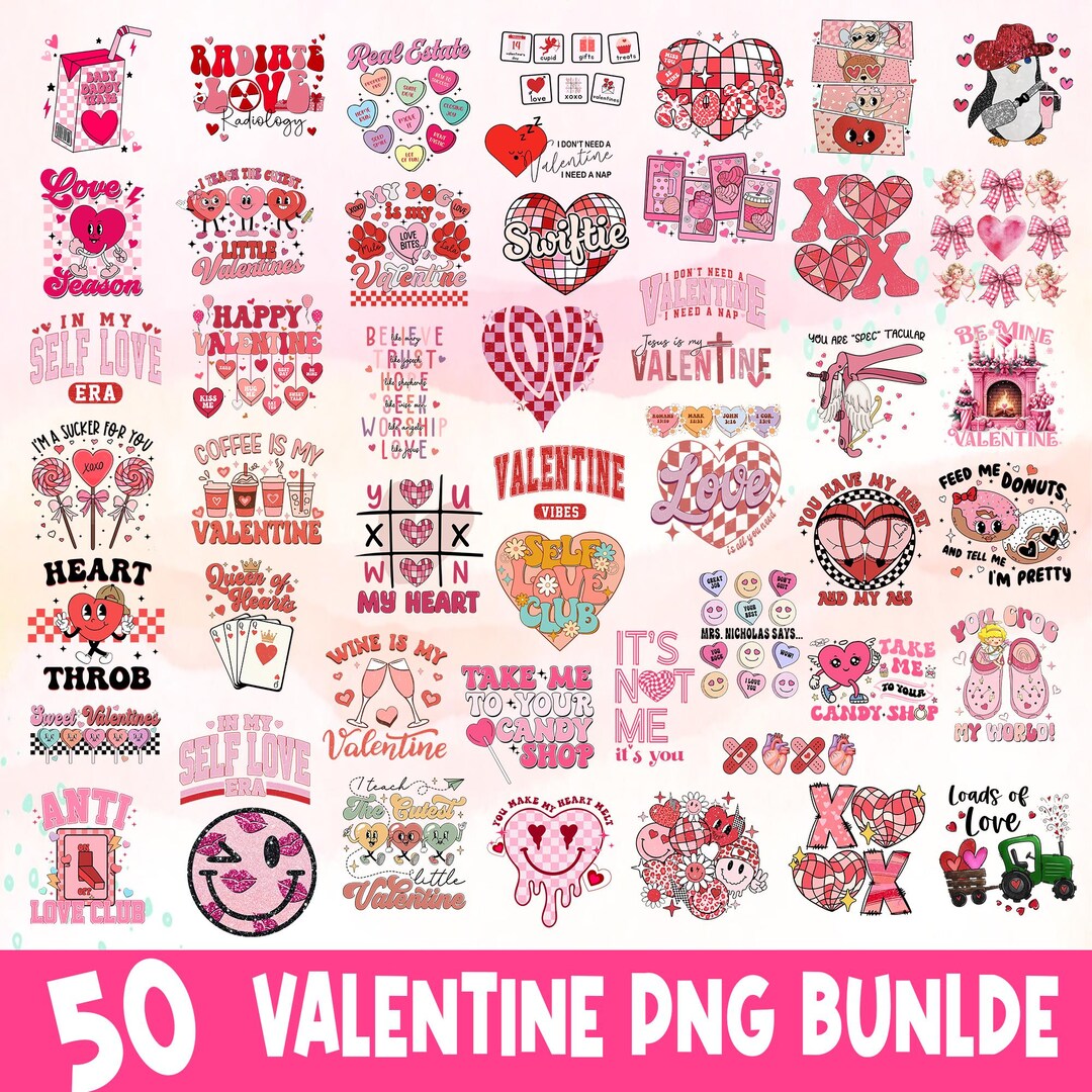 Valentine Mega Bundle Png, Retro Valentine Png, Valentines Day Png ...