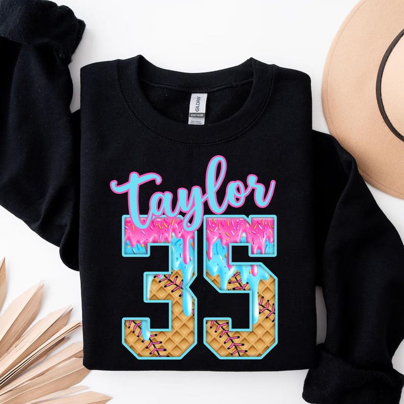 Baseball Ice Cream Drip Number PNG | Custom Name Jersey Design | Waffle ...