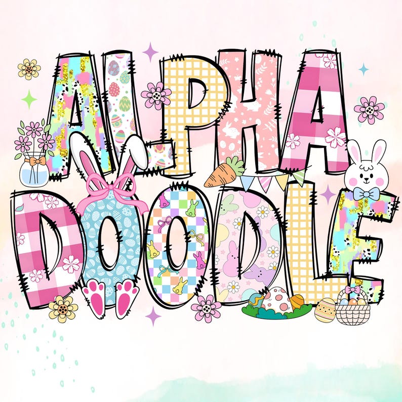 Easter Alphabet PNG Bundle, Hand Drawn Doodle Easter Letters, Bunny ...
