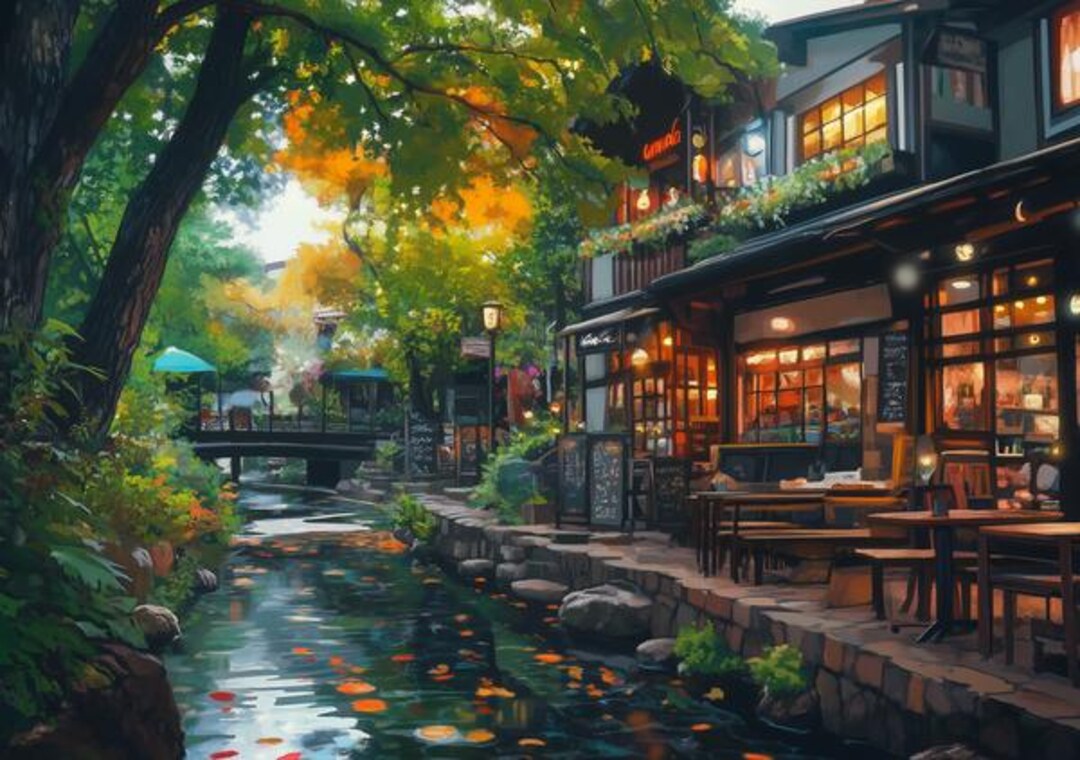 Japanese Café Printable Decor River Cafe Artful Cafe Art Print, Anime ...